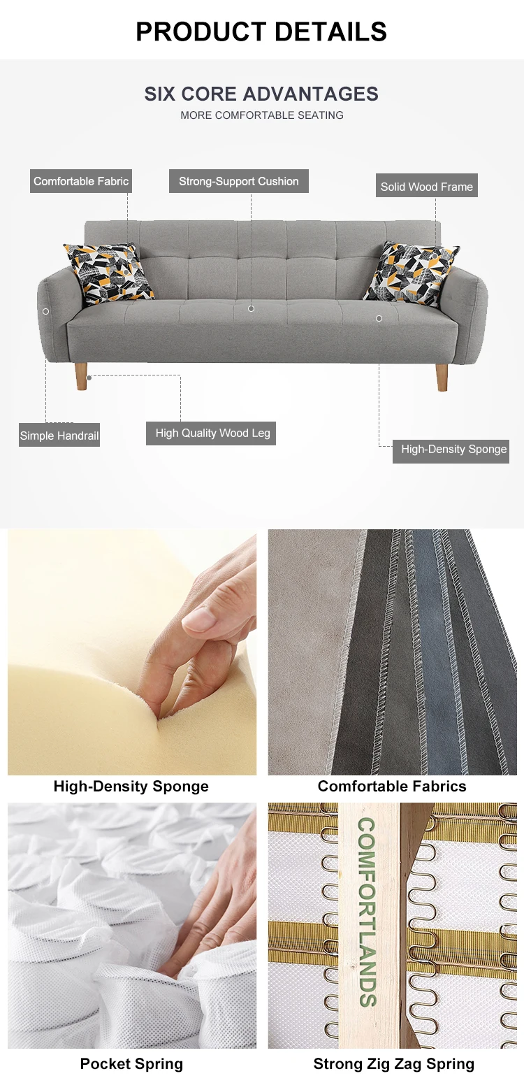 3 Inclining Positions Convertible Sofa Settee With Armrests And 2 Cushions Futon Sofa Bed ...