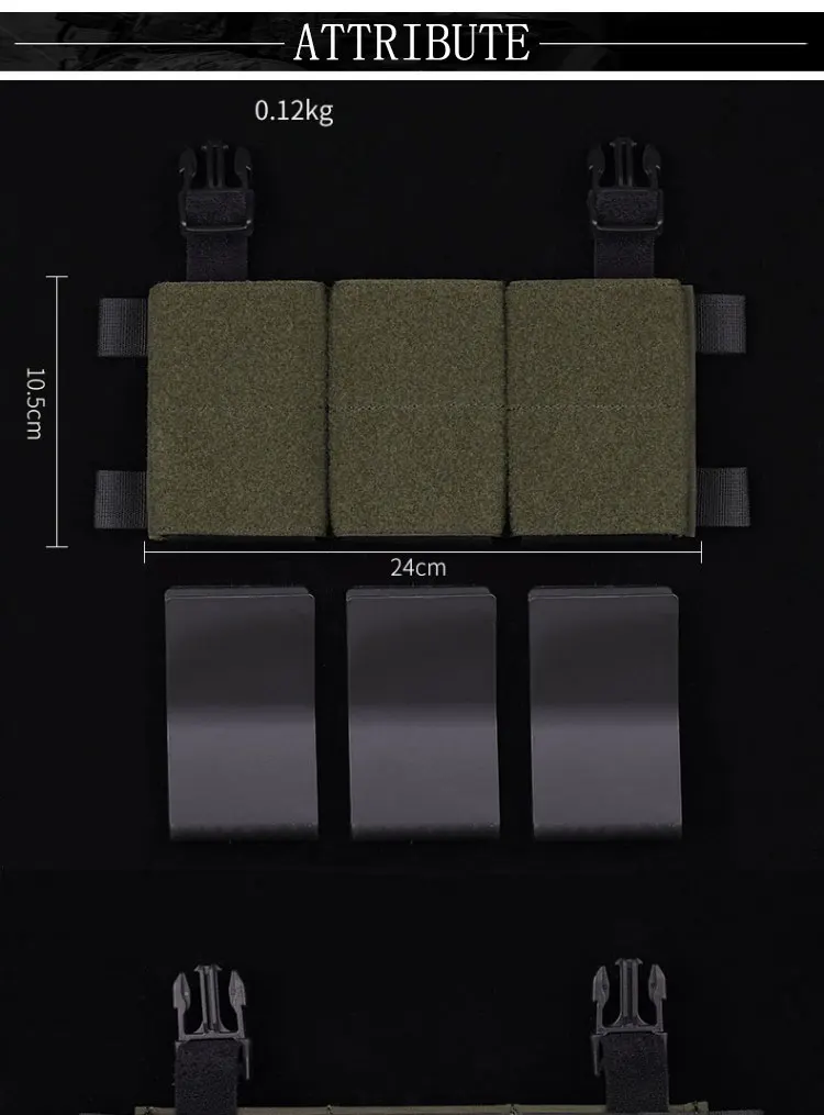 Tactical Triple Magazine Pouch Hook Loop Panel For 5.56 Mag Pouches Krydex For Hunting Vest ...