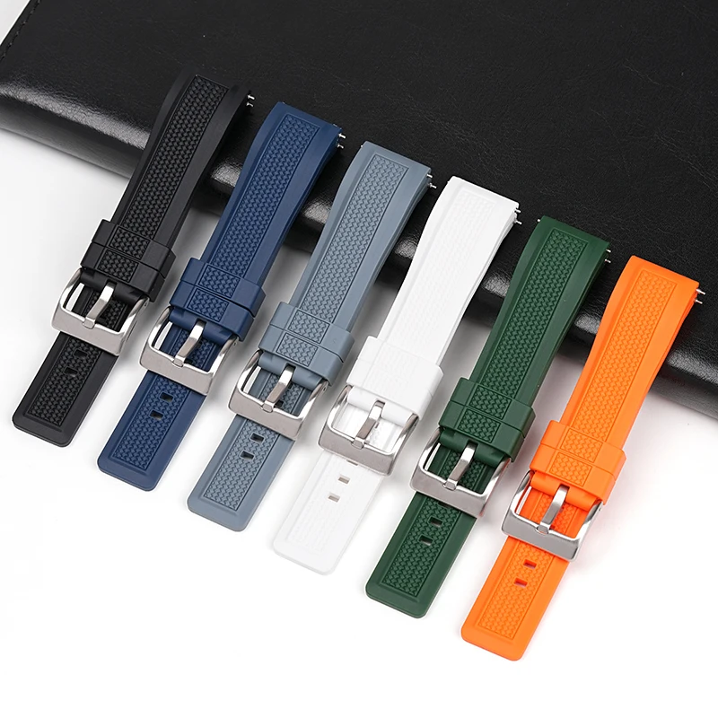 20mm 22mm Silicone Rubber Watch Bands Strap With Brushed Buckle ...