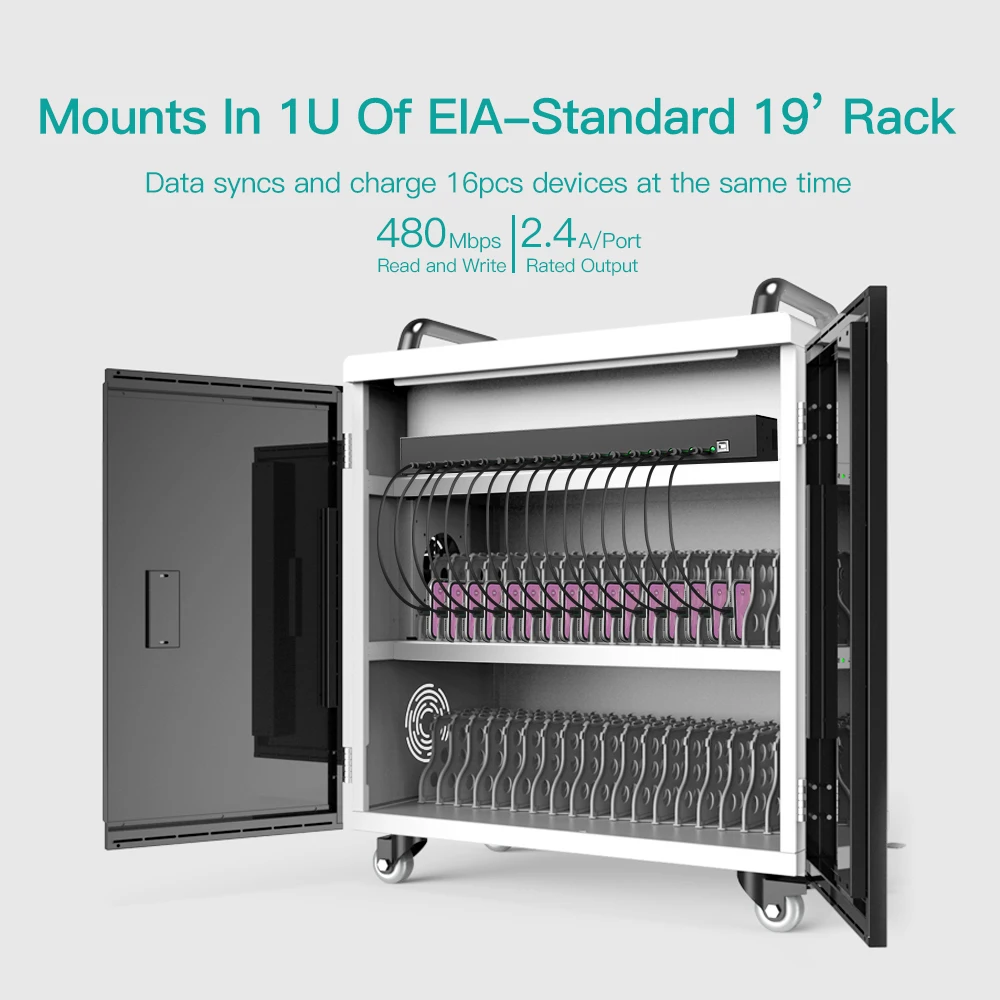 Rack-Mountable 16-Port USB C Charger Hub for Data Centers CE/FCC ...