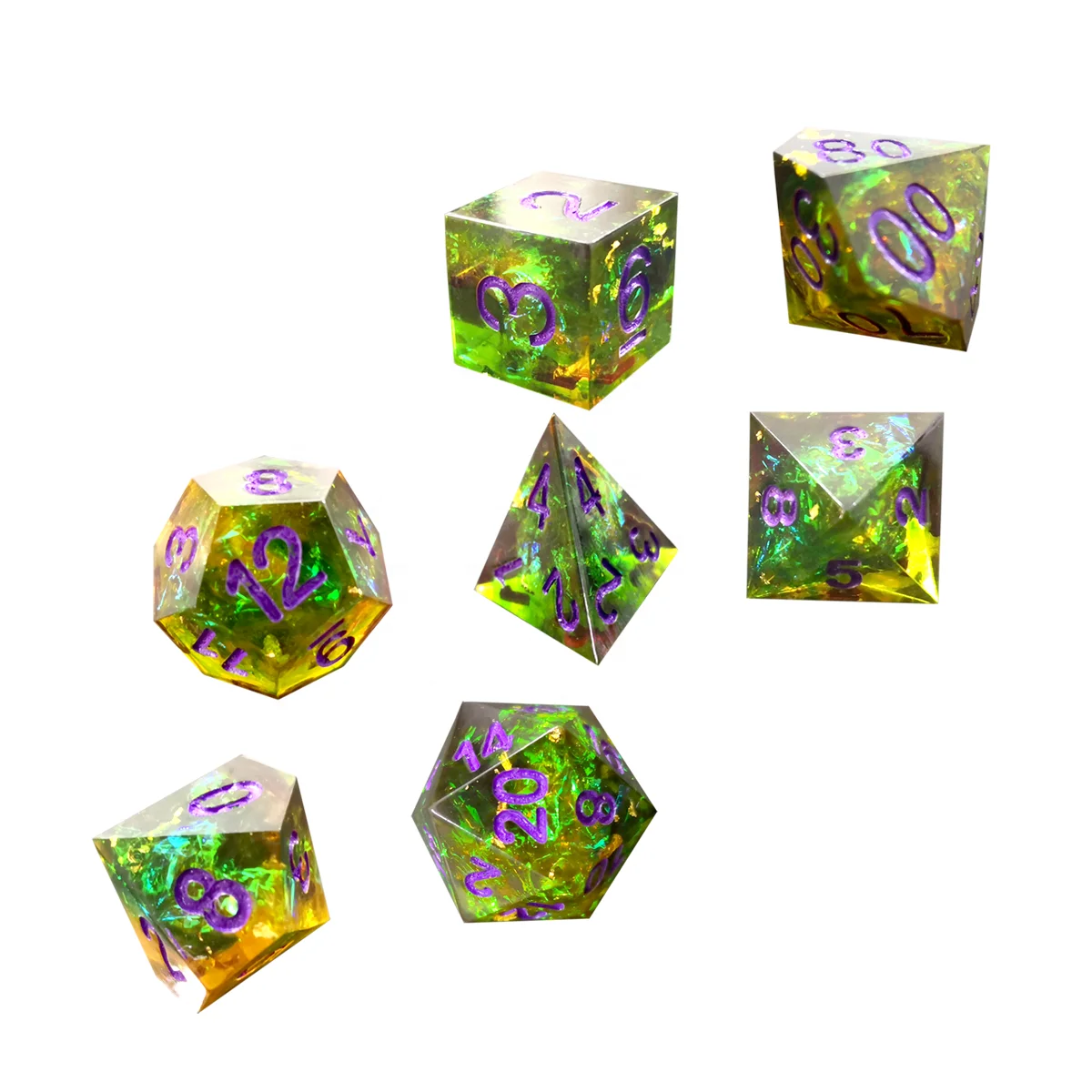 Dice & Tile Games 7 piece handmade sharp edge dice set Indiglow crystal ...