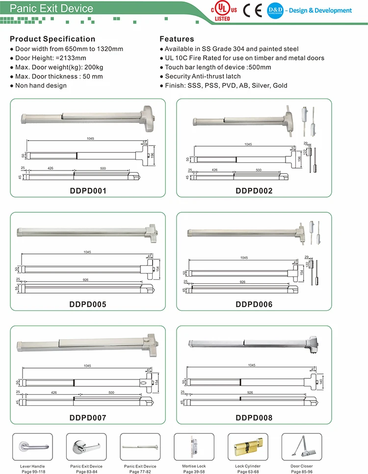 ANSI GRADE 1 UL10C UL305 Commercial Hardware SUS304 Fire Rated Escape ...