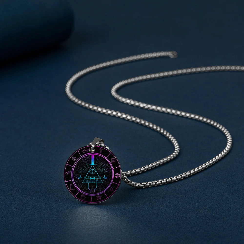 Stainless Steel Round Bill Cipher Eerie Town Necklace Titanium Steel ...