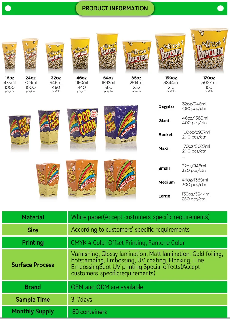 Popcorn Paper Boxes Buckets Recyclable Eco Friendly Wholesale Custom ...