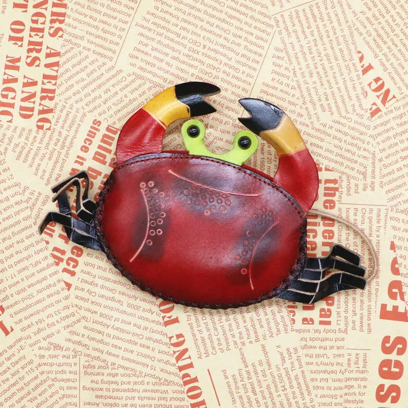 Crab Animal Carton Vintage Cowhide Leather Gift Handmade Coin Purse ...