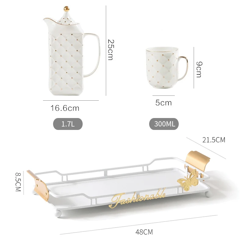 Simple White Ceramic Tea Set Teapot Bone China Cup With Metal Holder ...