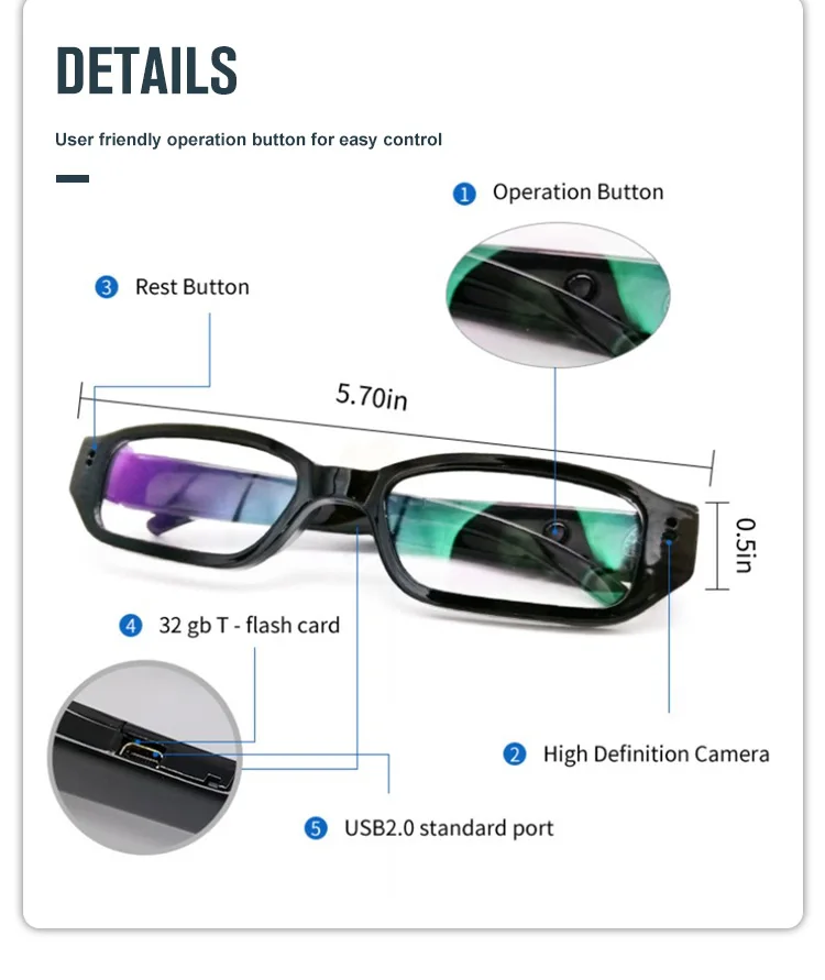 Outdoor Sports 720p Dv Smart Wireless Eyewear Mini Camera Glasses ...