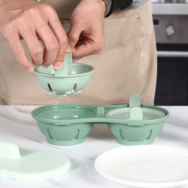 Hot Sale Double Egg Poacher Cups Egg Cooker Microwave Poached Egg ...
