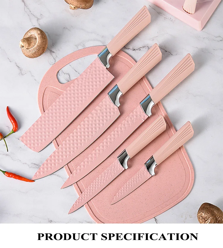 New Forged Non Stick Coating Pink Kitchen Knife Set Meat Steak Cutter ...