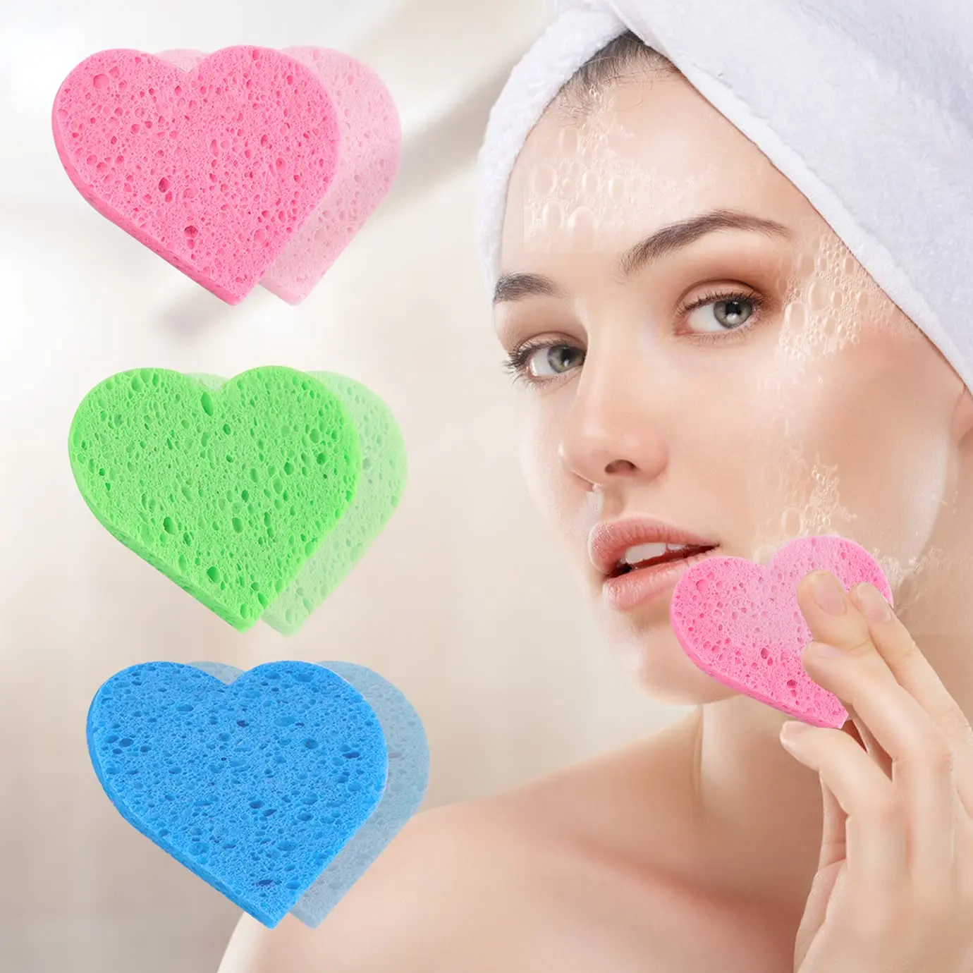 Heart Shape Compressed Facial Sponge Cleaning Expanding Sponge ...
