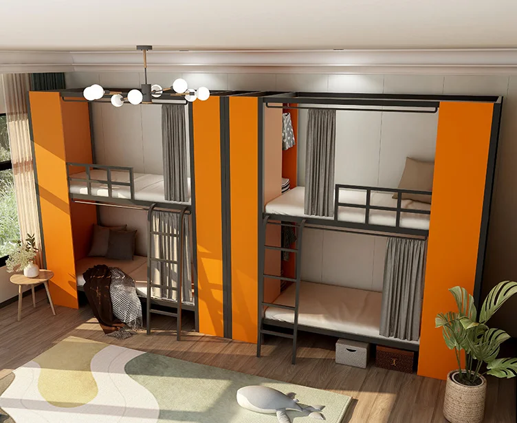 Wholesale Solid Wood Orange Bunk Bed for Space Capsule School Dormitory ...