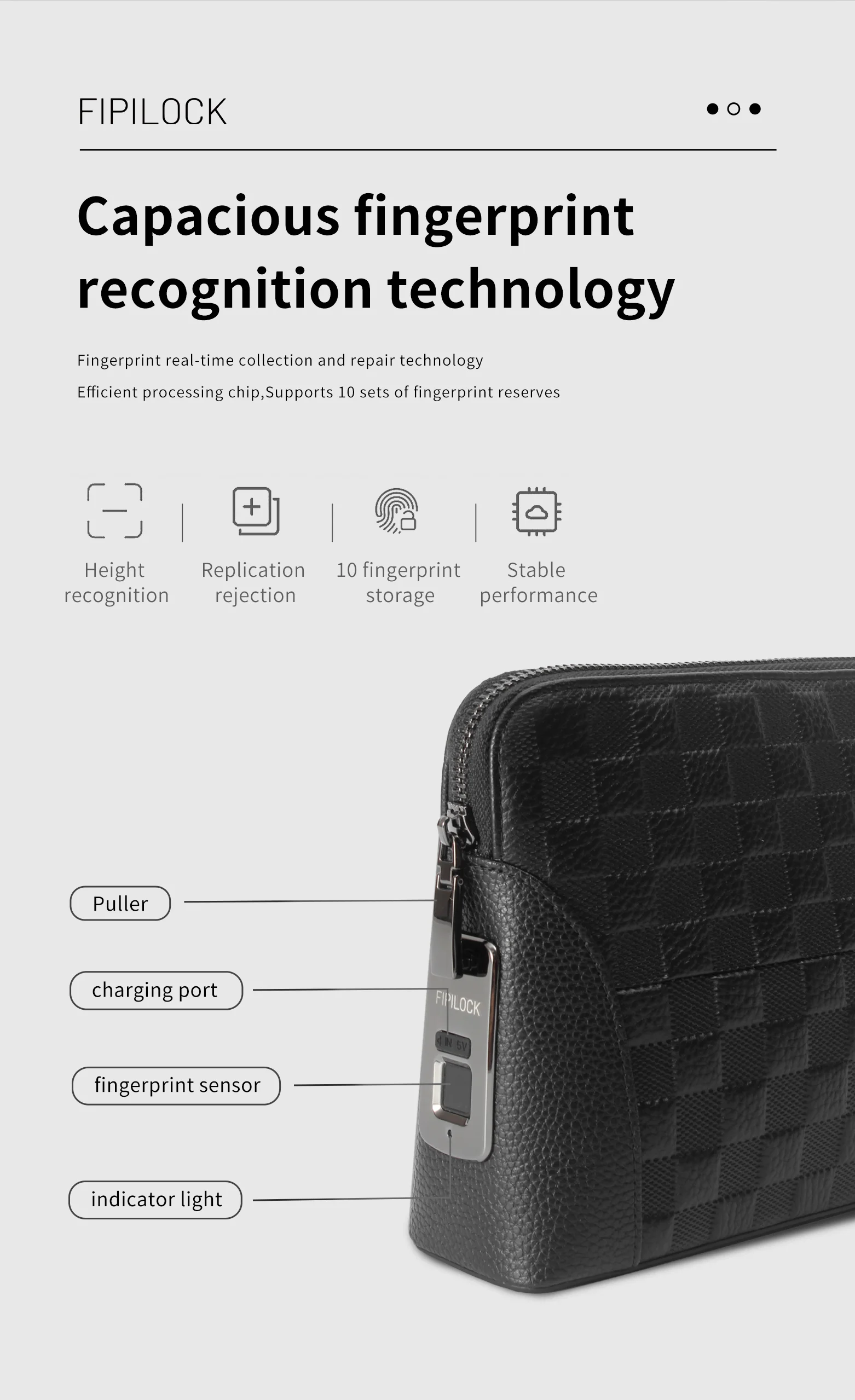 Black Clutch Handbags - Water Resistant & Fingerprint Lock