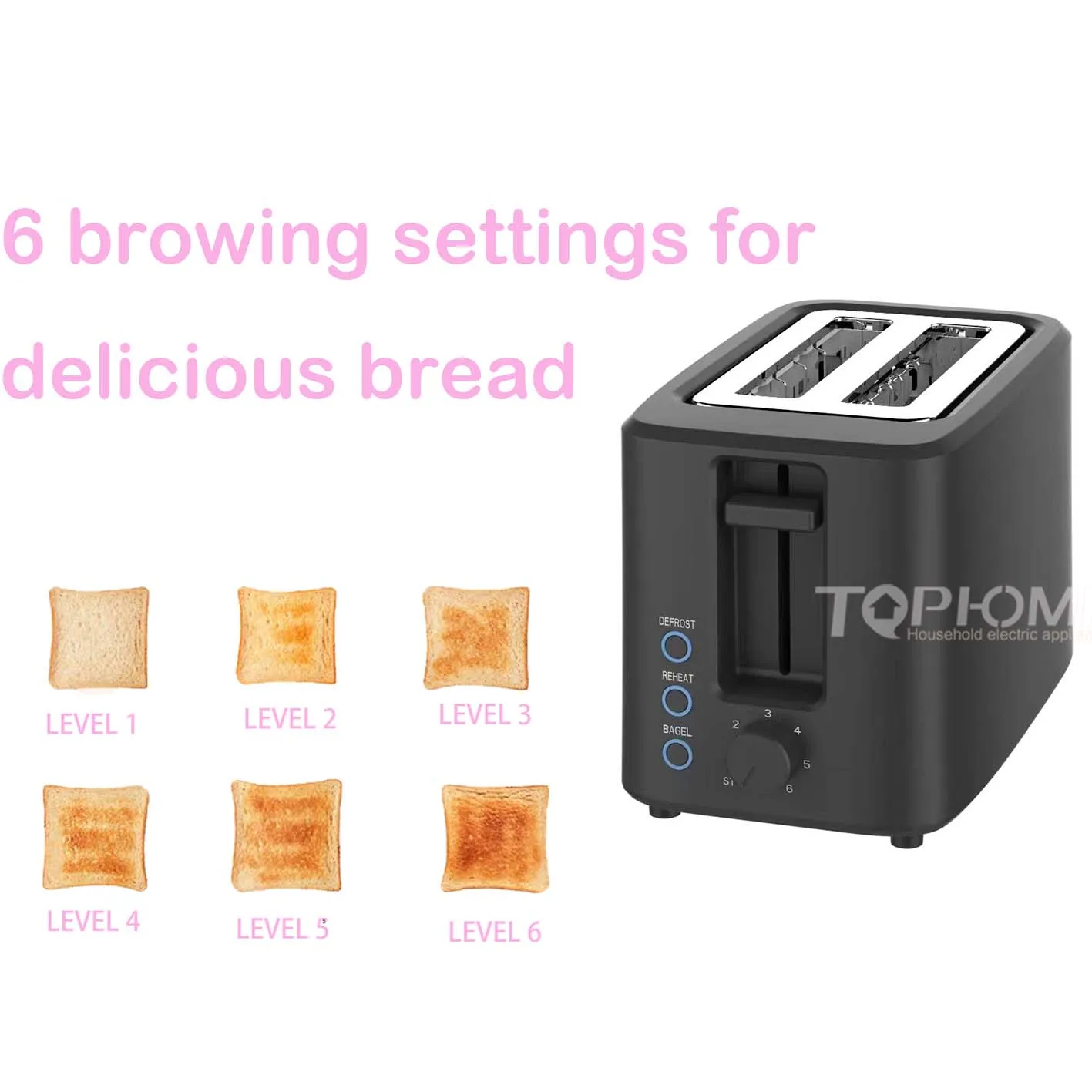 700W ETL Approve 2 Slice Electric Household Bread Toaster 3 Functions ...