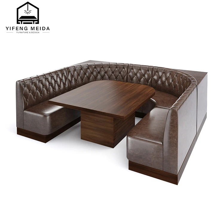 Customizable Size Tufted Leather Restaurant Booth L U Shape Modern ...