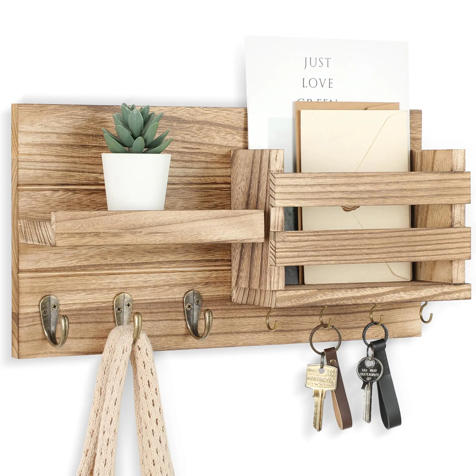 Decorative Key Hanging Rack With 10 Hooks,Easy Install Natural Wooden ...