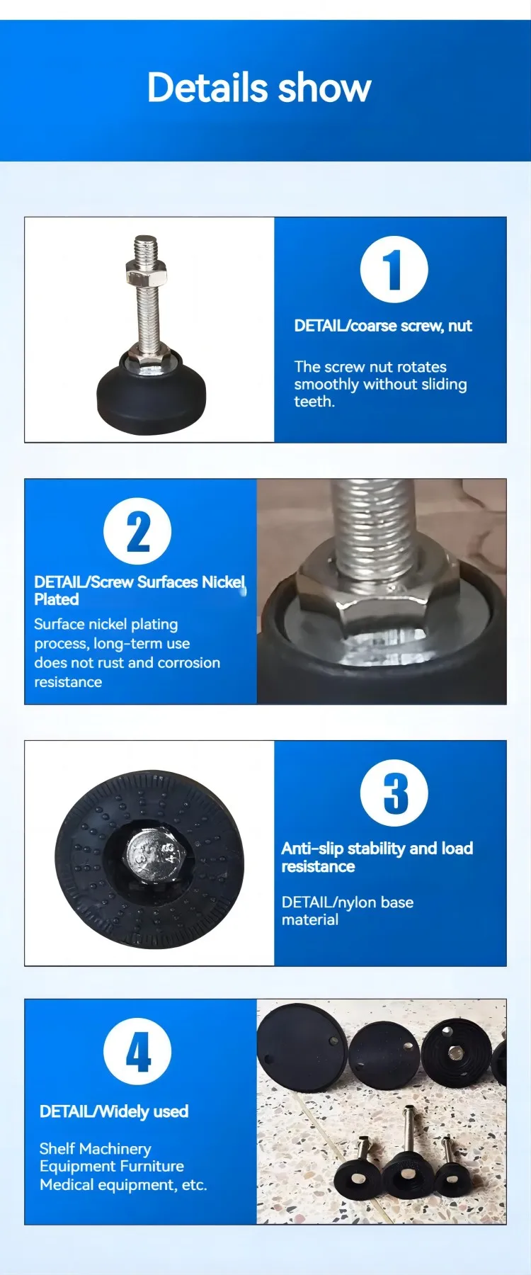 Universal Adjustable Leveling Feet Nylon Injection Plastic Model ...