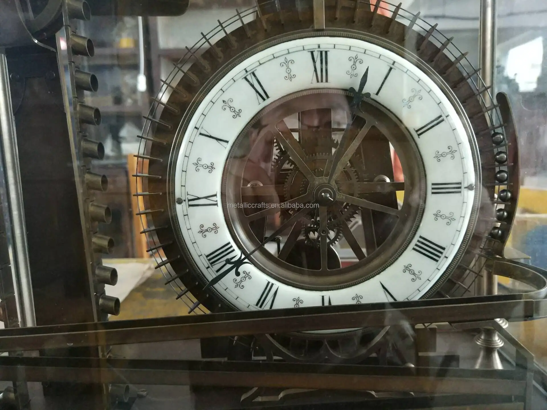 French Style Antique Brass Mechanical Waterwheel Desk Clock with Rose ...