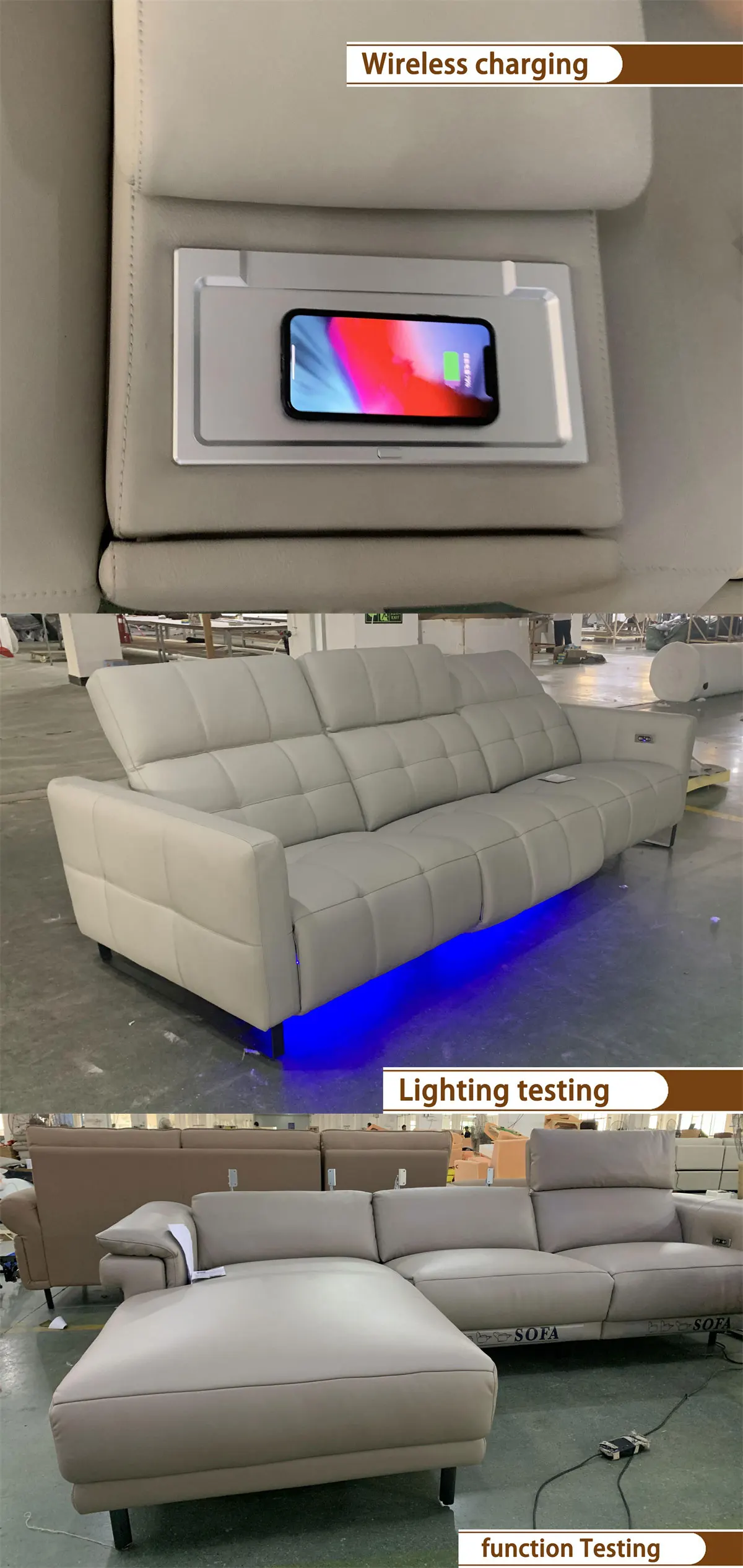 Electric Automatic Recliner Genuine Leather Sofa for Home Cinema ...