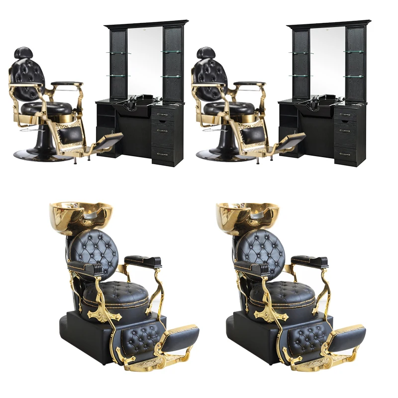 Luxury Salon Furniture Package Gold Barber Chair Set Hairdressing ...