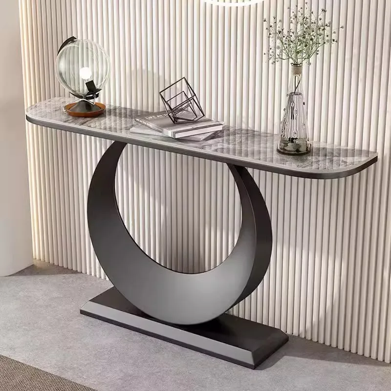 Italian Luxury Rock Plate Entryway Table Modern Simple Metal Console ...