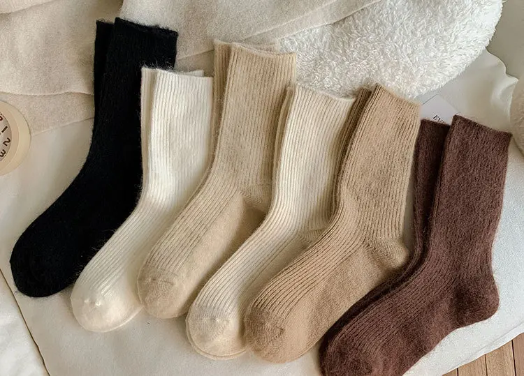 Autumn and Winter Thickened Warm Cashmere Socks Women's Mid-calf Solid ...