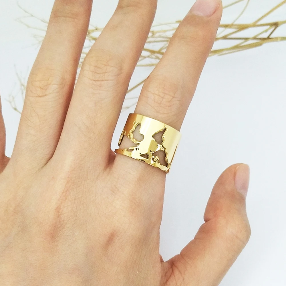 Joyas World Map Rings 18k Gold Jewelry Global Map Engagement Ring For ...