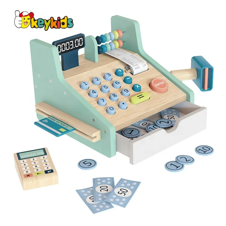 Kids pretend play preschool wooden supermarket cash register toys with ...