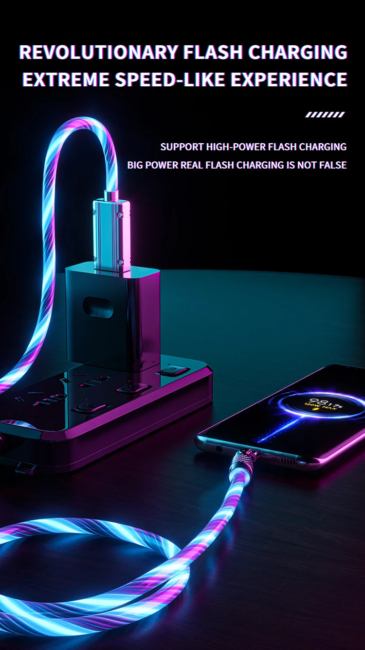 180 Degree Rotation Glowing Led Cable 2a Fast Charging Data Cable ...
