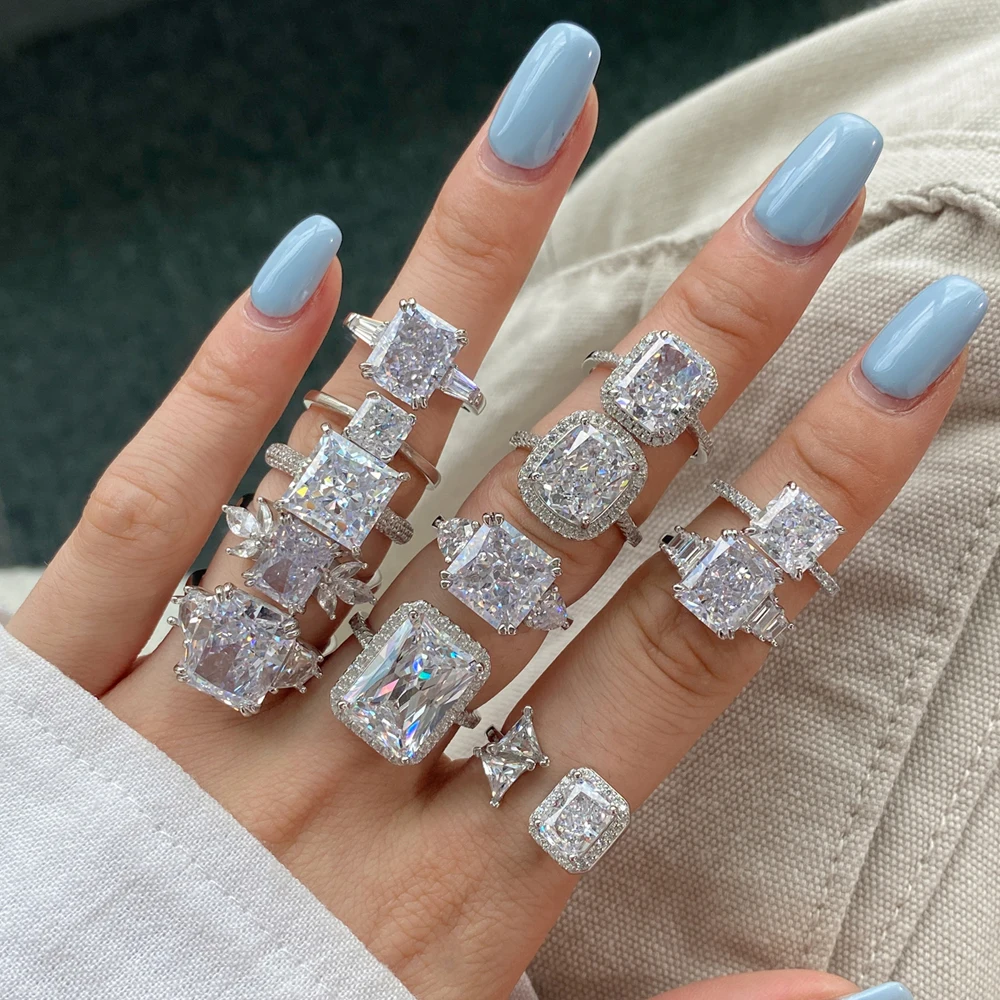 Exquisite 8A Crushed Iced Out CZ Wedding Rings - S925 Silver