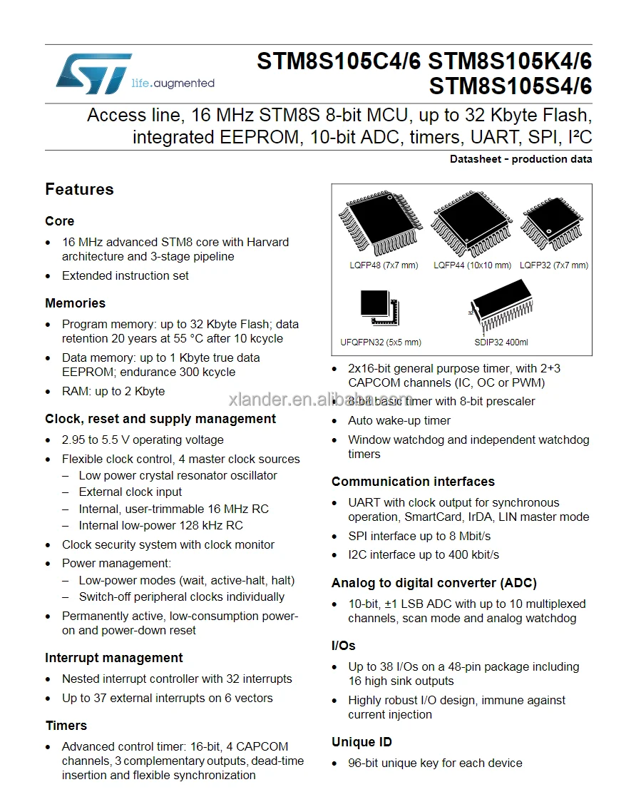 Stm8s105c4t6 Microcontrollers Ic Mcu 8bit 16kb Flash 48lqfp Integrated Circuits Ic Chip ...