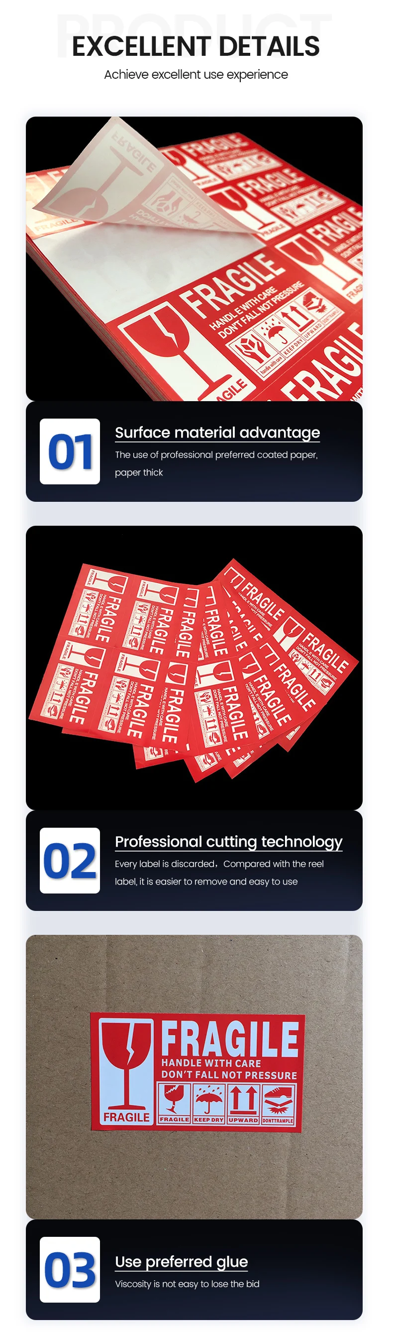 Custom Fragile Stickers Packaging Labels Red Paper Roll Fragile Sticker ...