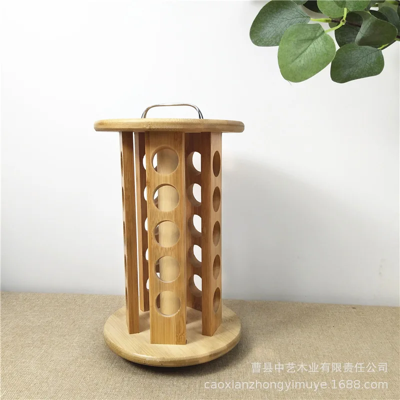 Rotating Perfume Bottle Display Stand Bamboo Essential Oil Rack Wood ...
