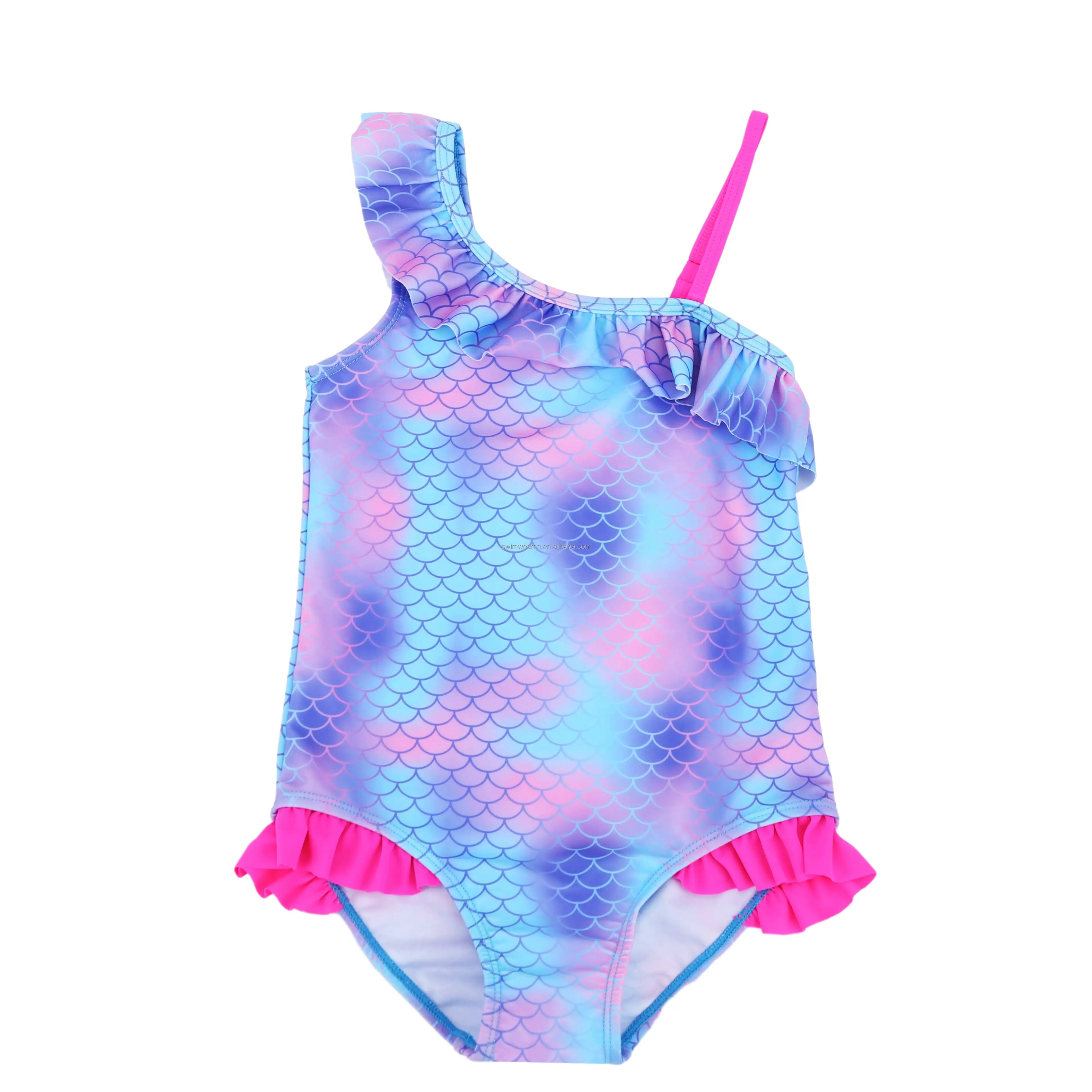 Girls One Piece Swim Dress Mermaid Print Bathing Suit One Shoulder Baby ...