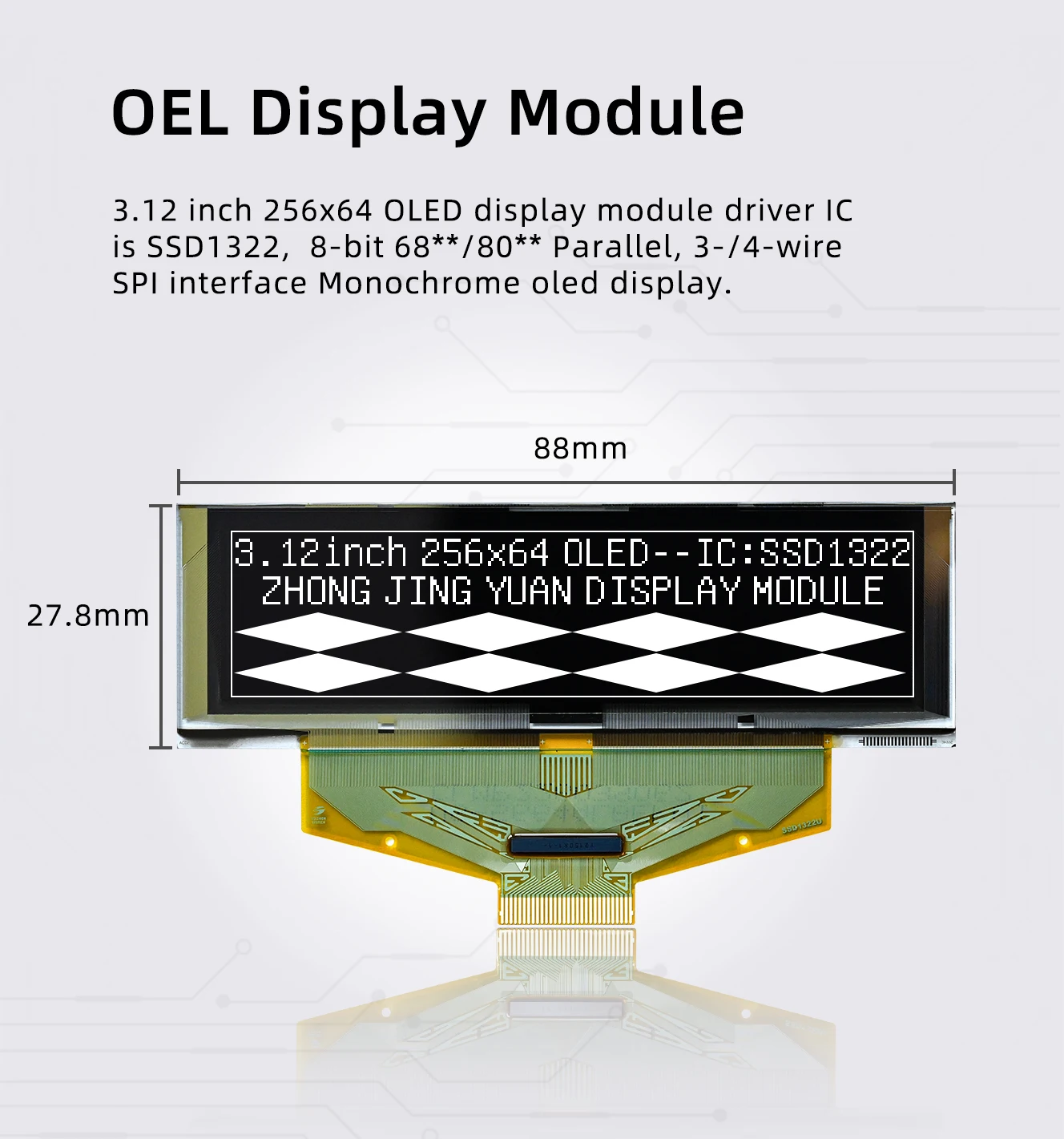 3.12 Inch Oled Display Module 256x64 Driver Ic Is Ssd1322 Spi/parallel Interface Monochrome Oled ...