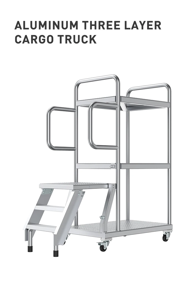 Warehouse Cargo Trolley Three-layer Aluminum Cargo Rack With Ladder ...