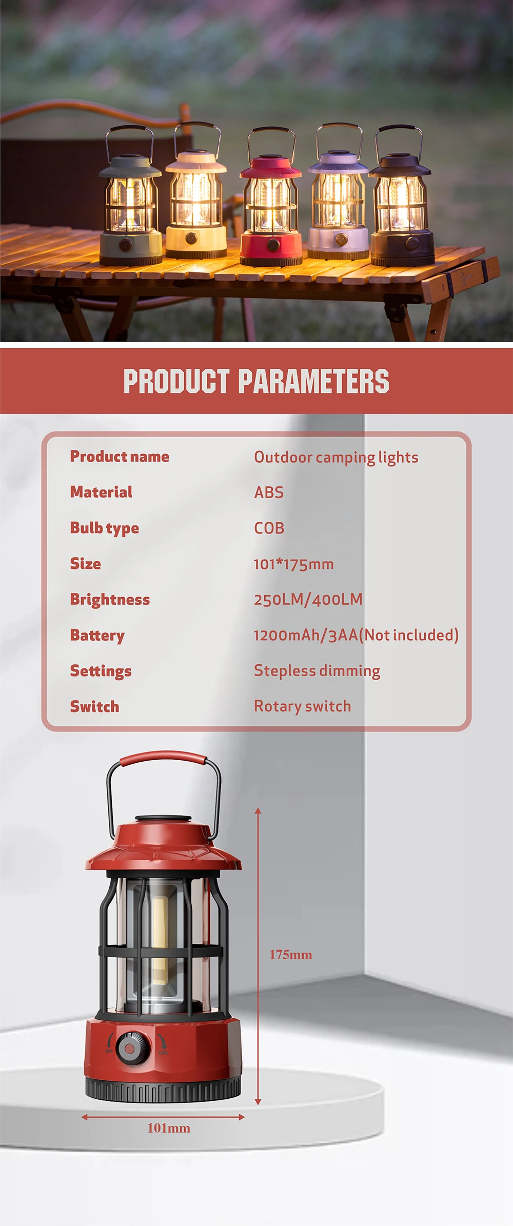 Portable Camp Tent Rechargeable Battery Cob Led Retro Camping Light ...
