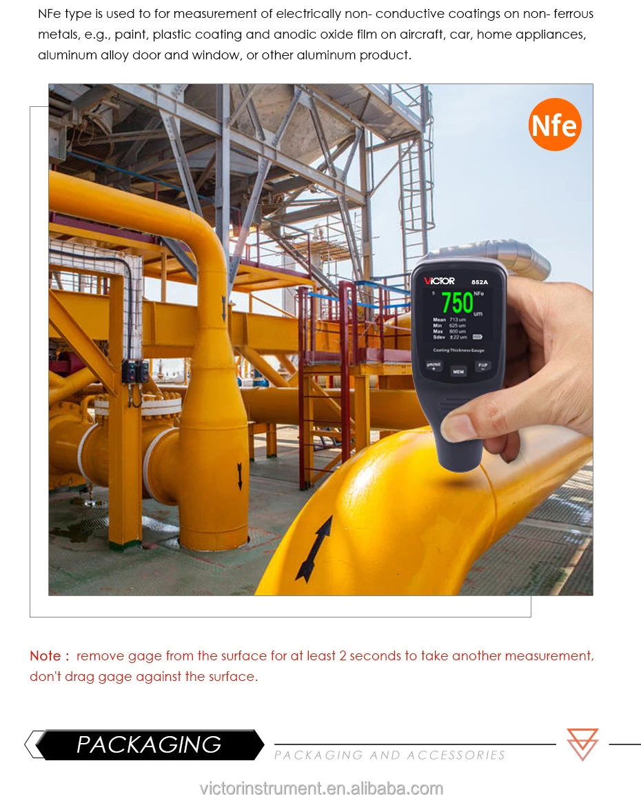 VICTOR 852A Coating thickness gauge Fe NFe test colorful screen 0 to ...