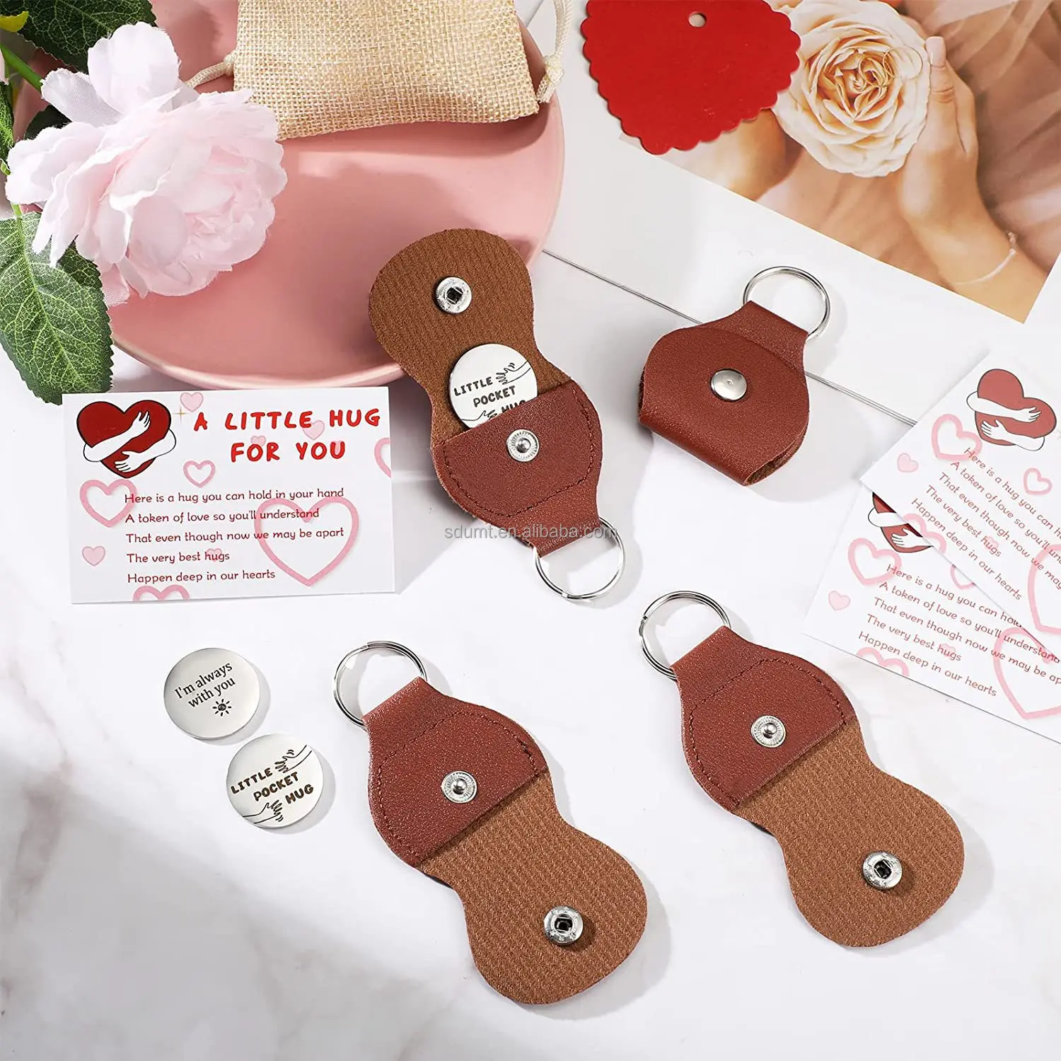 Brown Pu Leather Stainless Steel Double-sided Keychain Lettering ...
