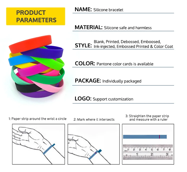 Custom Silicone Wristband Embossed Printed Letters Color Bracelet ...