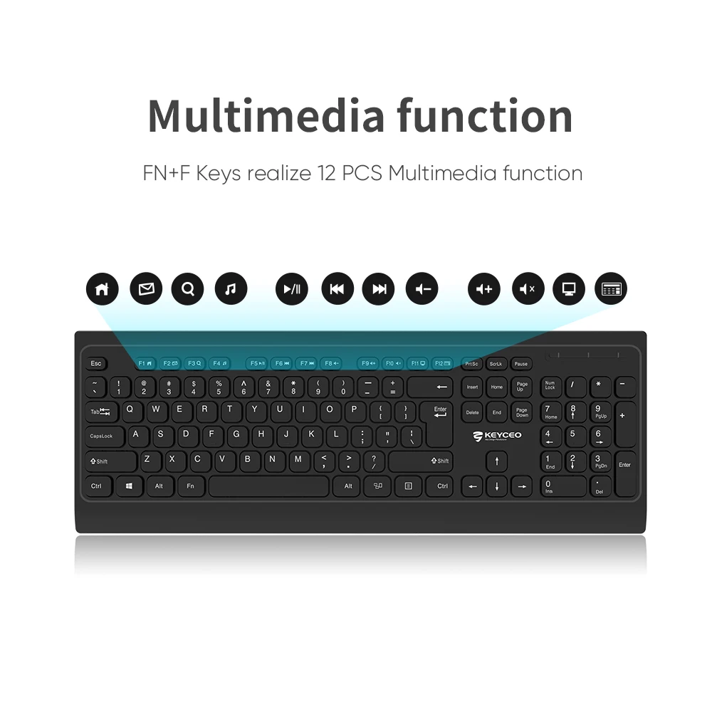 105 Keys Wired Multimedia Silent Keyboard Typewriter Round Keys Office ...