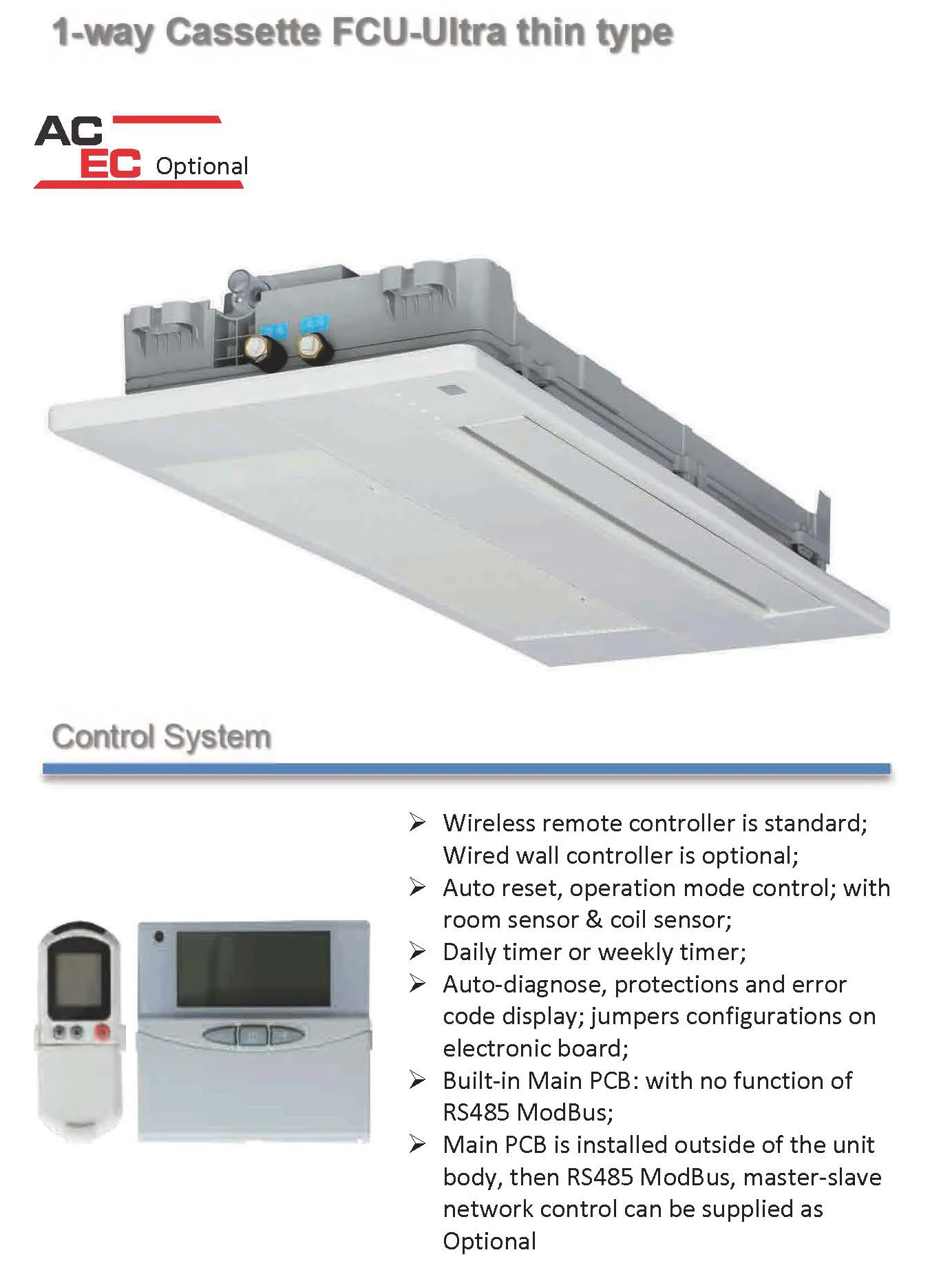 Chilled Water Fcu Ec Motor 1 Way 2 Pipe Ultra Thin Cassette Fan Coil ...