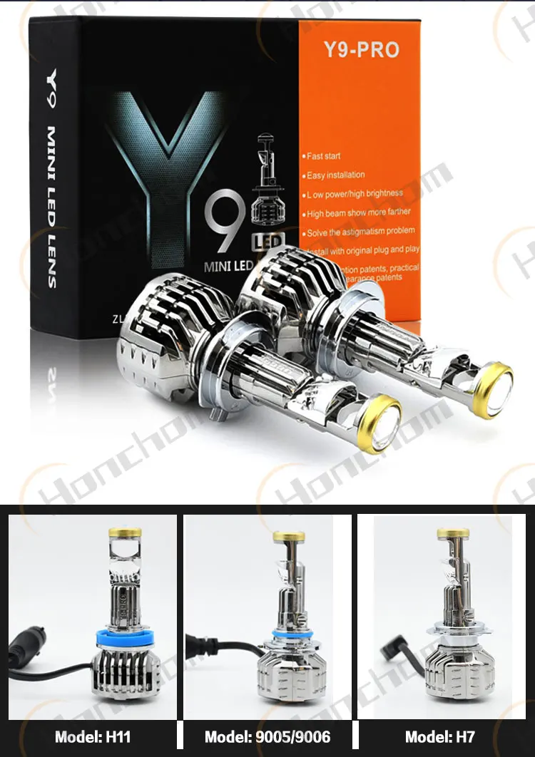 Y9 Pro 20000LM Mini Car LED Headlight Bulb - Bi Projector H7/9005/9006 ...