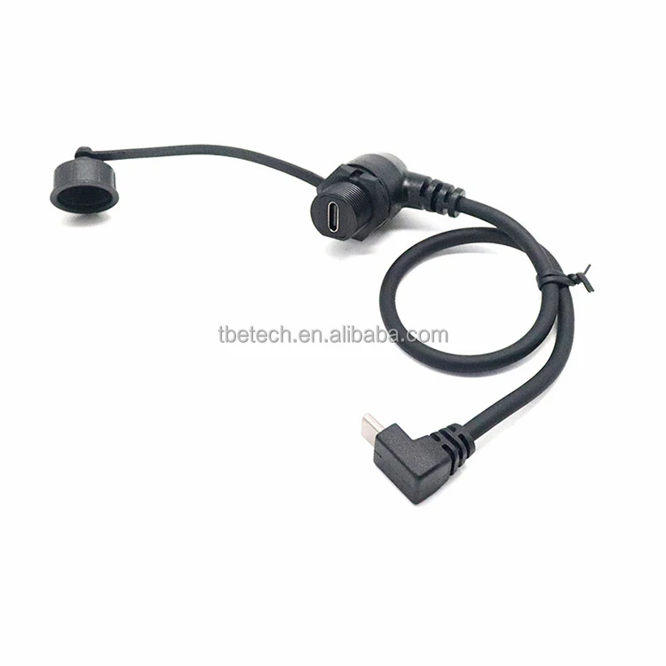 90 Degree Panel Mount USB C Male to Female Cable with Waterproof Cover ...