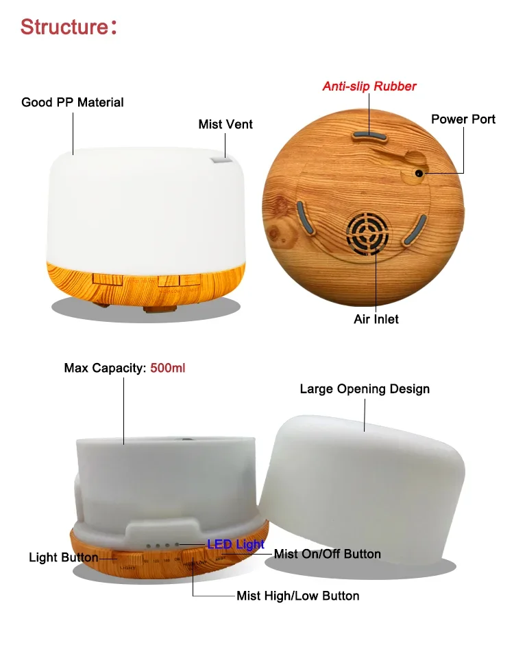 High Quality 500ml Humidifier Oil Diffuser Aromatherapy Diffuser ...