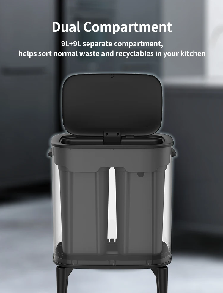 4 Legs Rectangular Smart Waste Bins 18 Liter Metal Dual Compartments ...