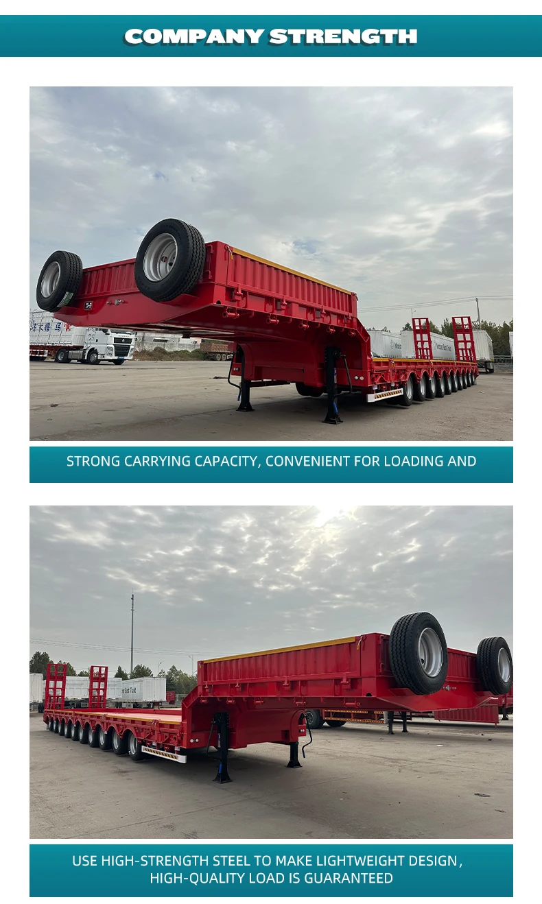 Low Flatbed Semi-trailer 40ft 60 Ton Flat Bed Transport Trailer For ...