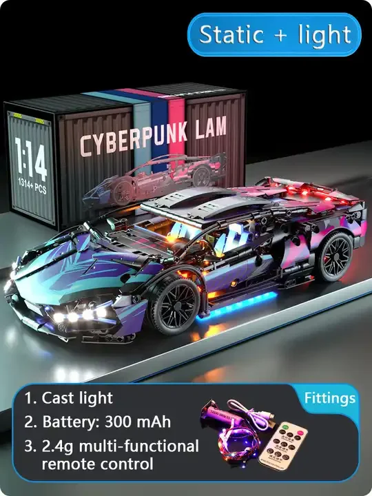 1314pcs Cyberpunk Building Block Set Lambor Super Car Electric Rc 2.4g ...