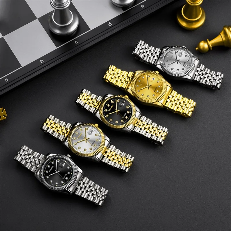 Luxury Golden Stainless Steel Calendar Wrist Watches Men Steel Band ...