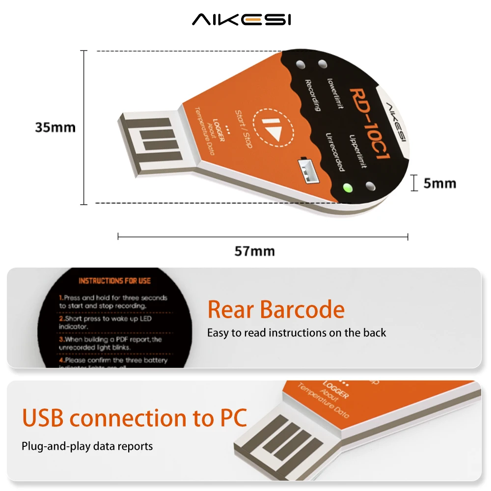 AIKESI RD-10C1 USB Temperature Humidity Recorder for Cold Chain