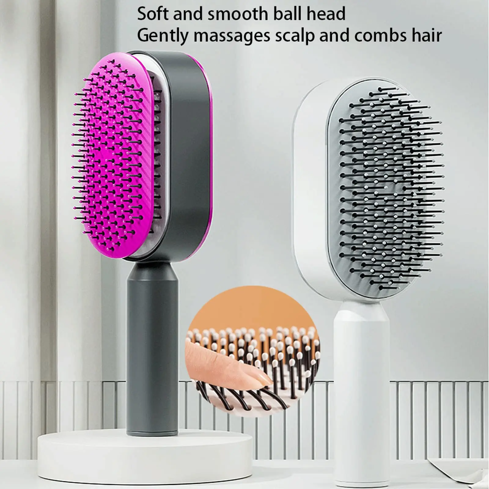 Salon Massage Detangling Hair Combs Click Self Cleaning Hair Brush for ...